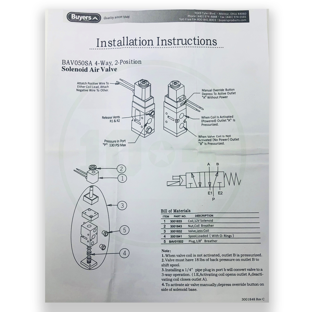 BAV050SA Air Solenoid Valve 4 Ways » 10-4 Truck Parts